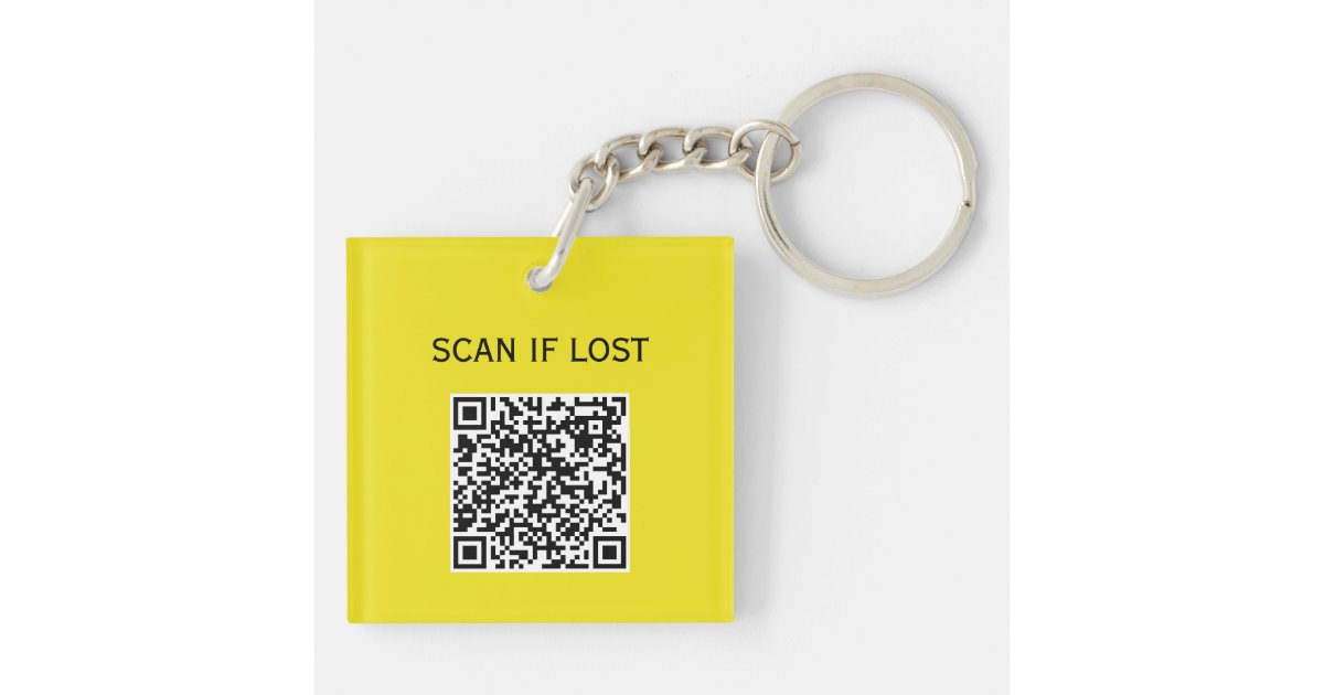 Solid Color QR code Scan if lost Neon Canar Yellow Keychain | Zazzle