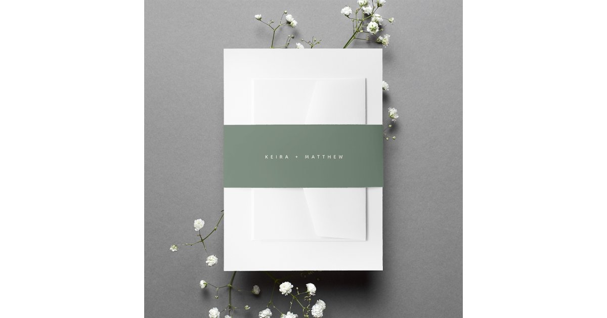 Solid Dark Moss Green Wedding Invitation Invitation Belly Band | Zazzle