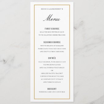 Solid Gold Border Elegant Wedding Menu Card | Zazzle