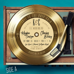 Solid Gold Vinyl Record Monogram Music Wedding Invitation | Zazzle