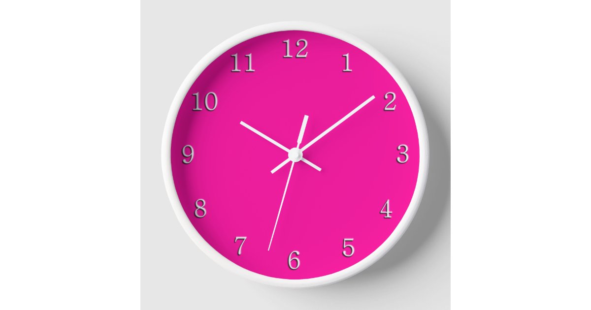 Solid Hot Pink White Numbers Clock | Zazzle