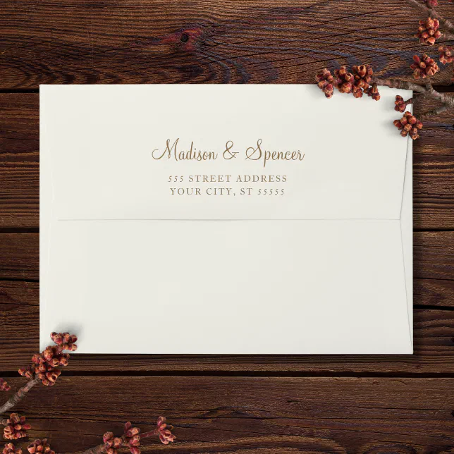 Solid Ivory Cream Golden Wedding 5x7 Envelope | Zazzle