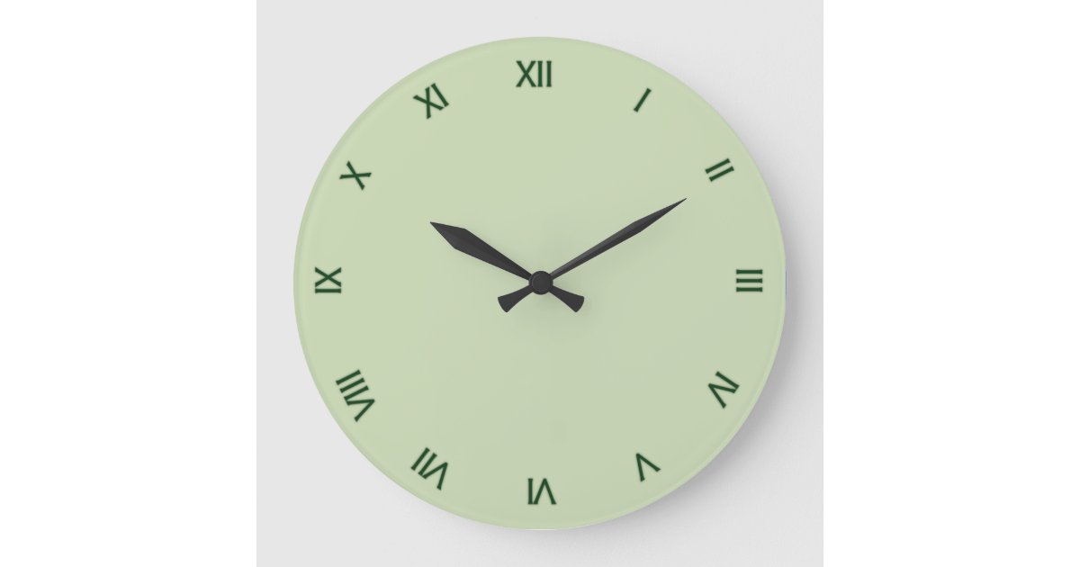 Solid Light Green Roman Numerals Large Clock | Zazzle