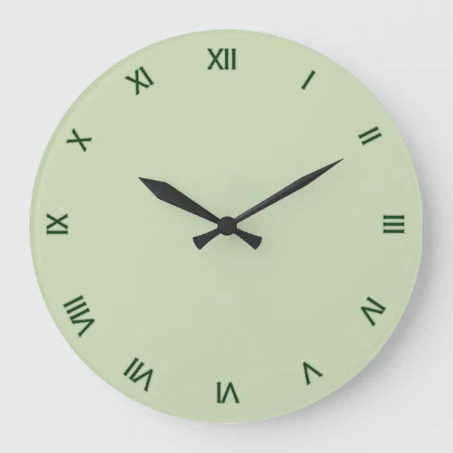 Solid Light Green Roman Numerals Large Clock | Zazzle