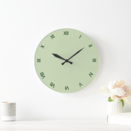 Solid Light Green Roman Numerals Large Clock | Zazzle
