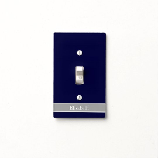 Solid Navy Blue, Dark Gray Ribbon Name Monogram Light Switch Cover ...