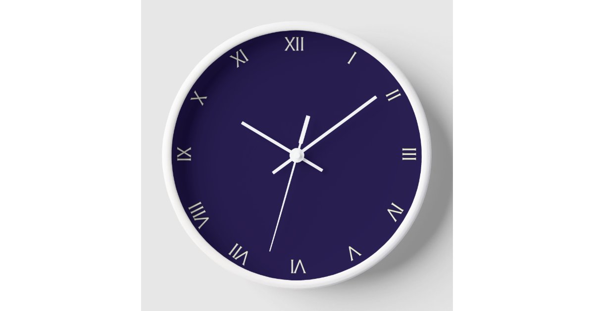 Solid Navy Blue Roman Numerals Wall Clock | Zazzle