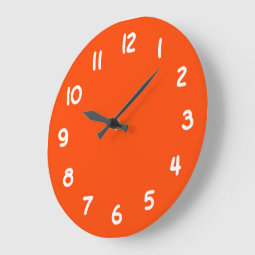 Solid Orange Red Large Clock | Zazzle