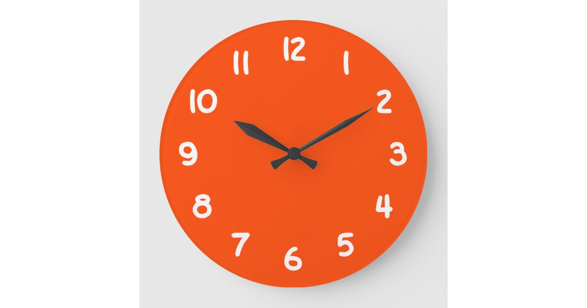Solid Orange Red Large Clock | Zazzle