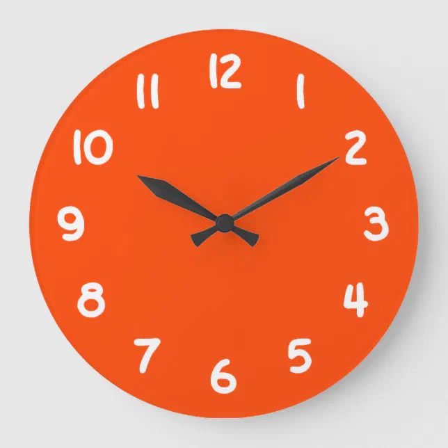 Solid Orange Red Large Clock | Zazzle