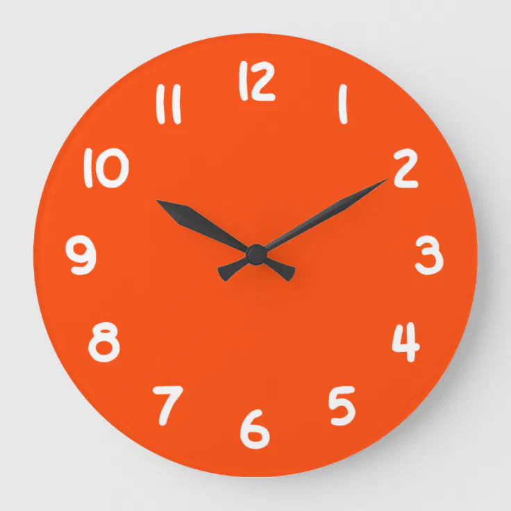 Solid Orange Red Large Clock | Zazzle