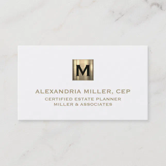 Solid White and Gold Initial Logo Business Card | Zazzle