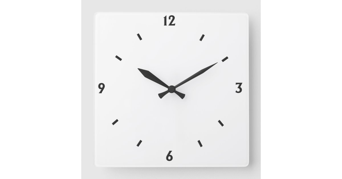 Solid White with Black numbers Square Wall Clock | Zazzle