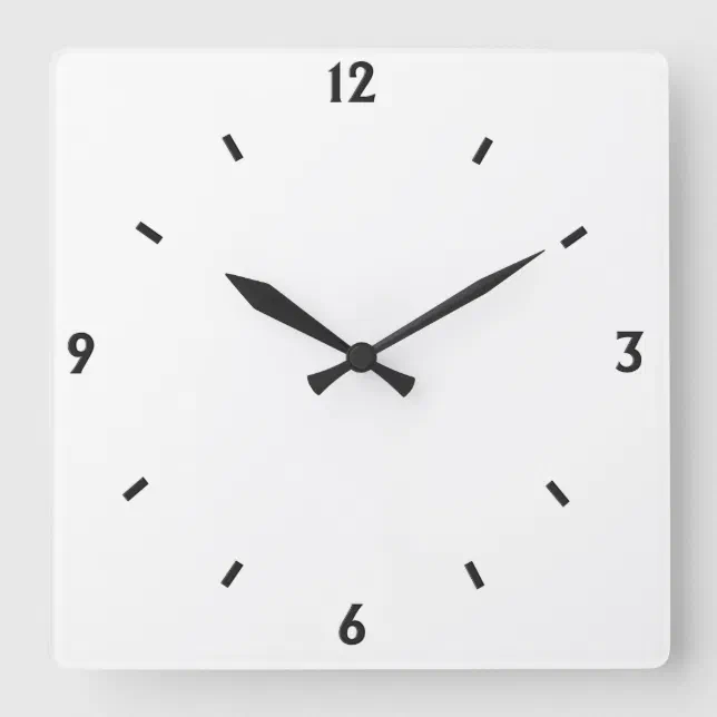 Solid White with Black numbers Square Wall Clock | Zazzle