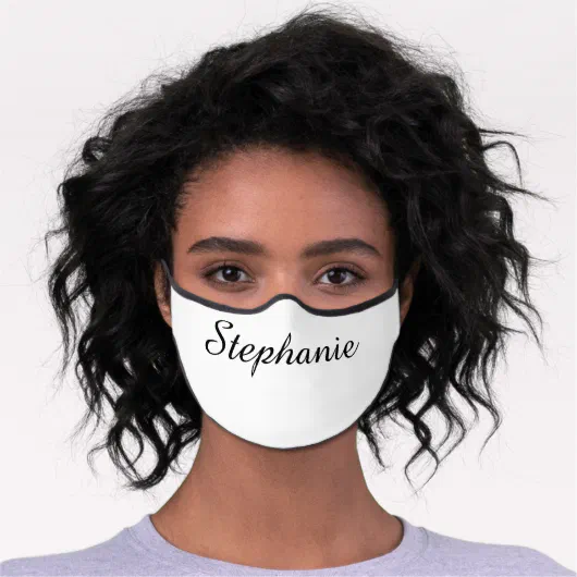 Solid White with Script Name Minimalist Premium Face Mask | Zazzle