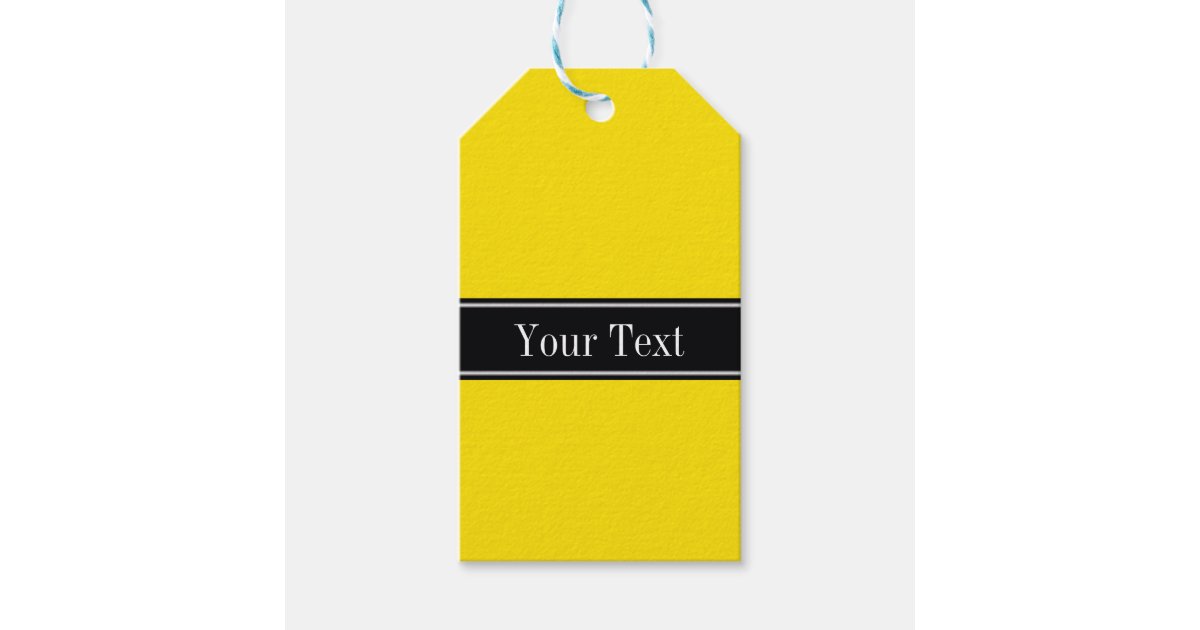 Solid Yellow, Black Ribbon Name Monogram Gift Tags | Zazzle
