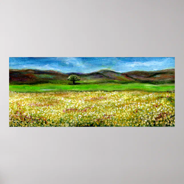 SOLITARY TREE IN THE YELLOW FLOWER FIELD,TUSCANY POSTER | Zazzle