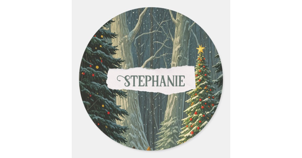 Solstice Spruce Personalized Christmas Classic Round Sticker | Zazzle