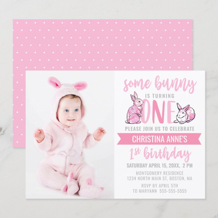 Some Bunny 1st Birthday Pink Cute Girl Photo Invitation | Zazzle.com