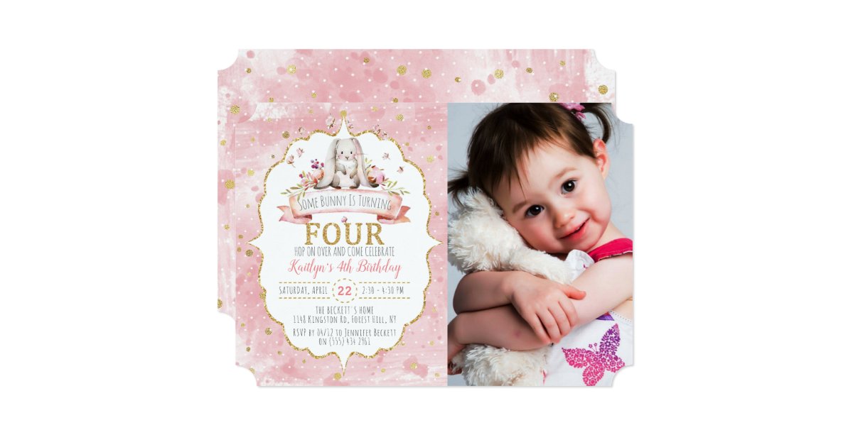 Some Bunny is Turning Four 4th Birthday Invitation | Zazzle.com