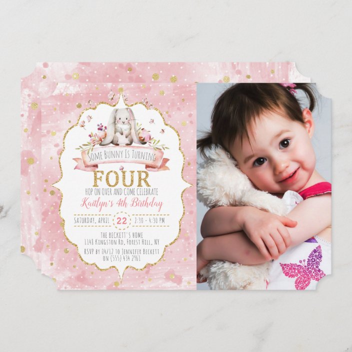 Some Bunny is Turning Four 4th Birthday Invitation | Zazzle.com