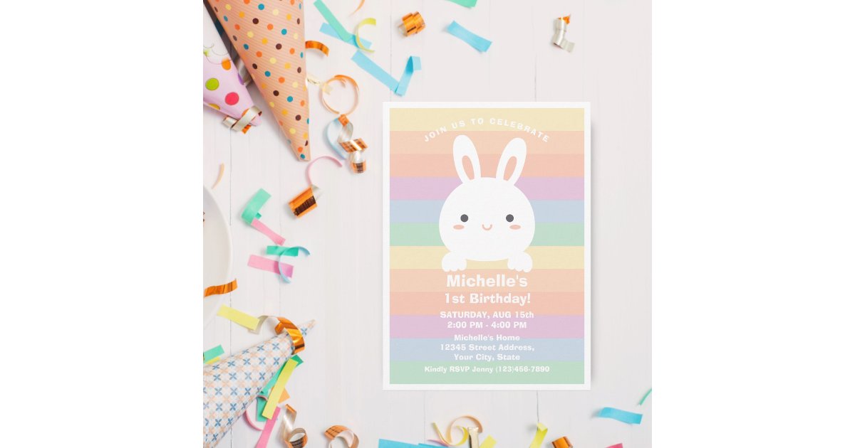 Some Bunny is Turning One Rainbow Birthday Party Invitation | Zazzle