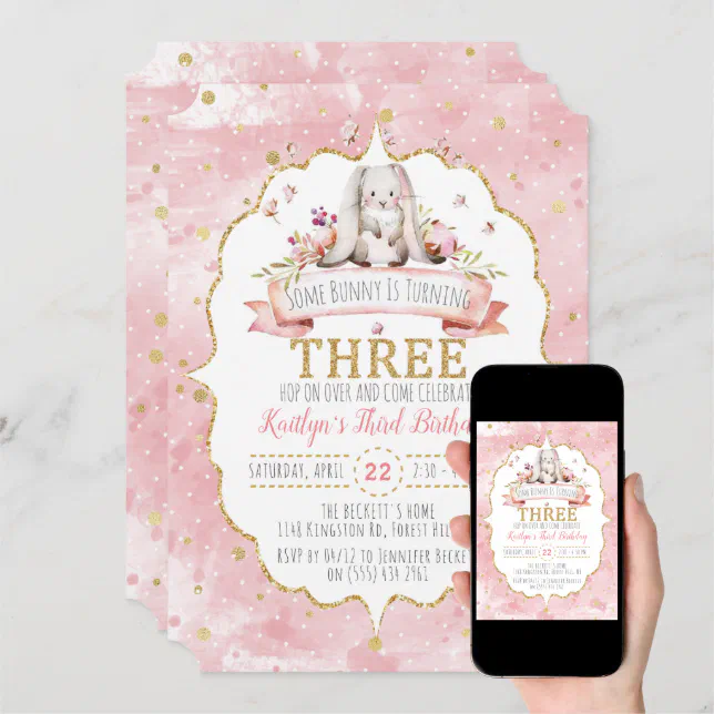 Some Bunny is Turning Three 3rd Birthday Invitation | Zazzle