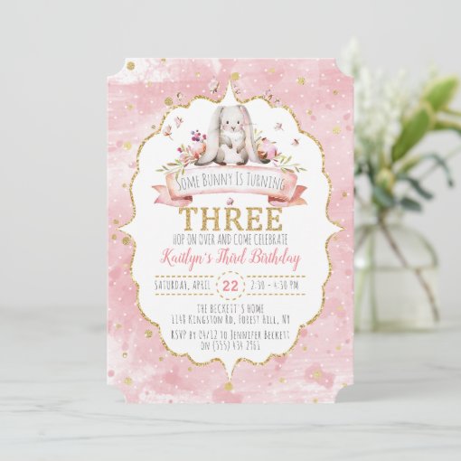 Some Bunny is Turning Three 3rd Birthday Invitation | Zazzle