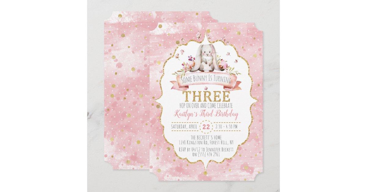 Some Bunny is Turning Three 3rd Birthday Invitation | Zazzle