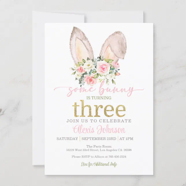 Some Bunny is Turning THREE Bunny Ears Invitation | Zazzle