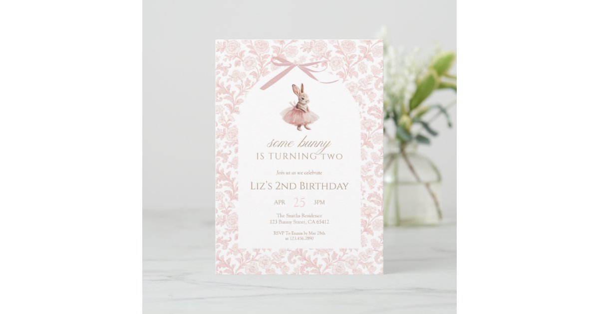 Some Bunny Is Turning Two Pink Tutu Birthday Invitation | Zazzle