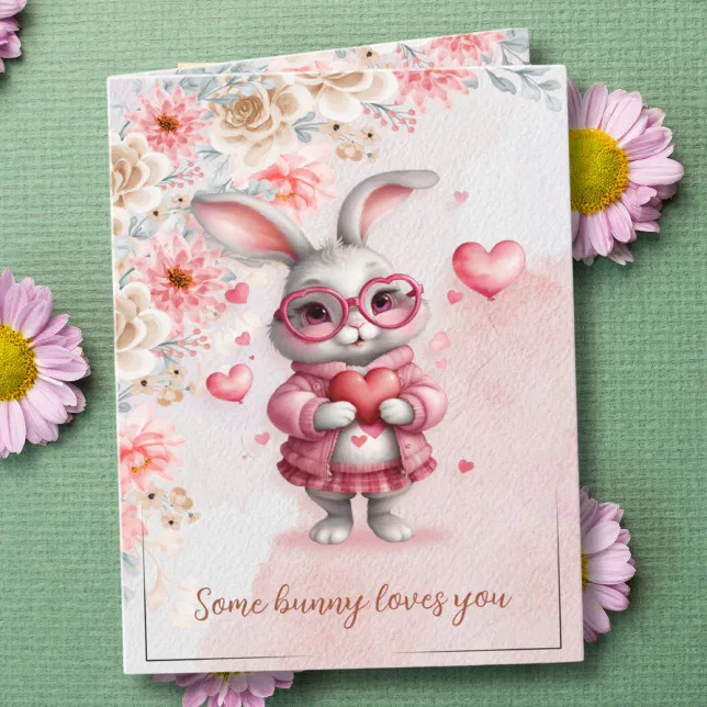 Some Bunny Loves You Pink Bunny Valentine's Day Card | Zazzle