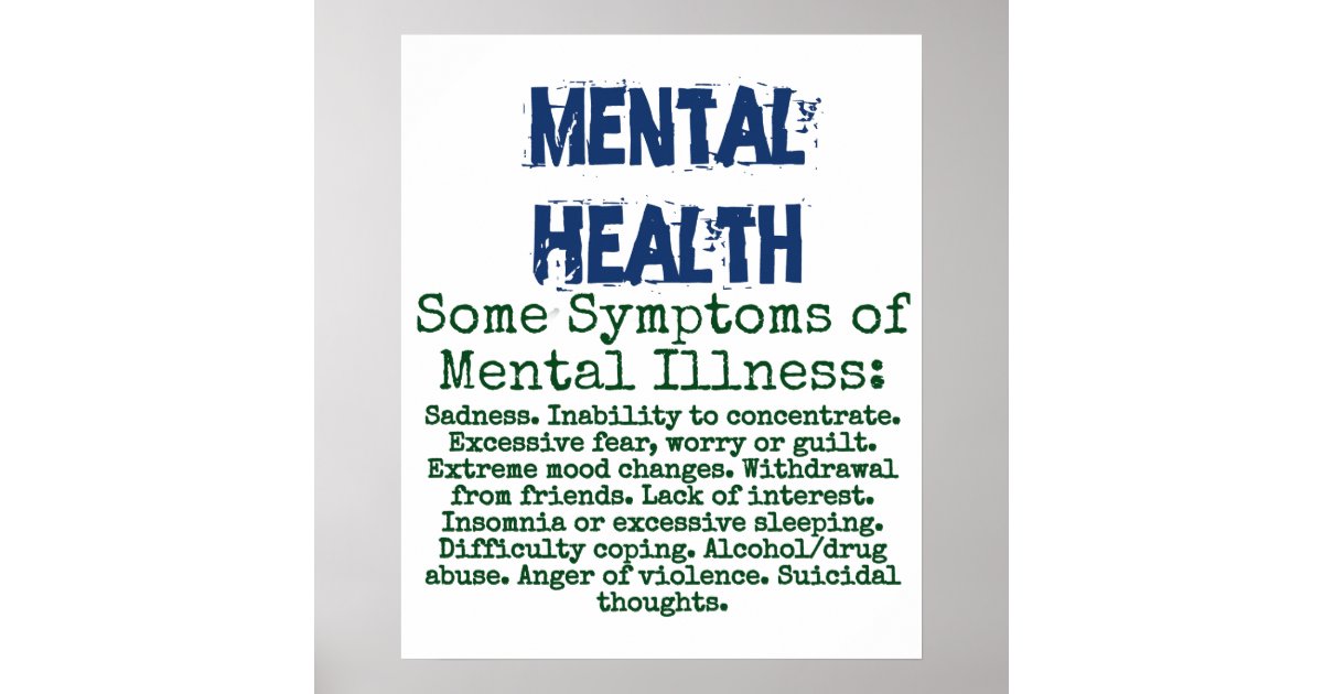 Some Symptoms of Mental Illness - Mental Health Qu Poster | Zazzle