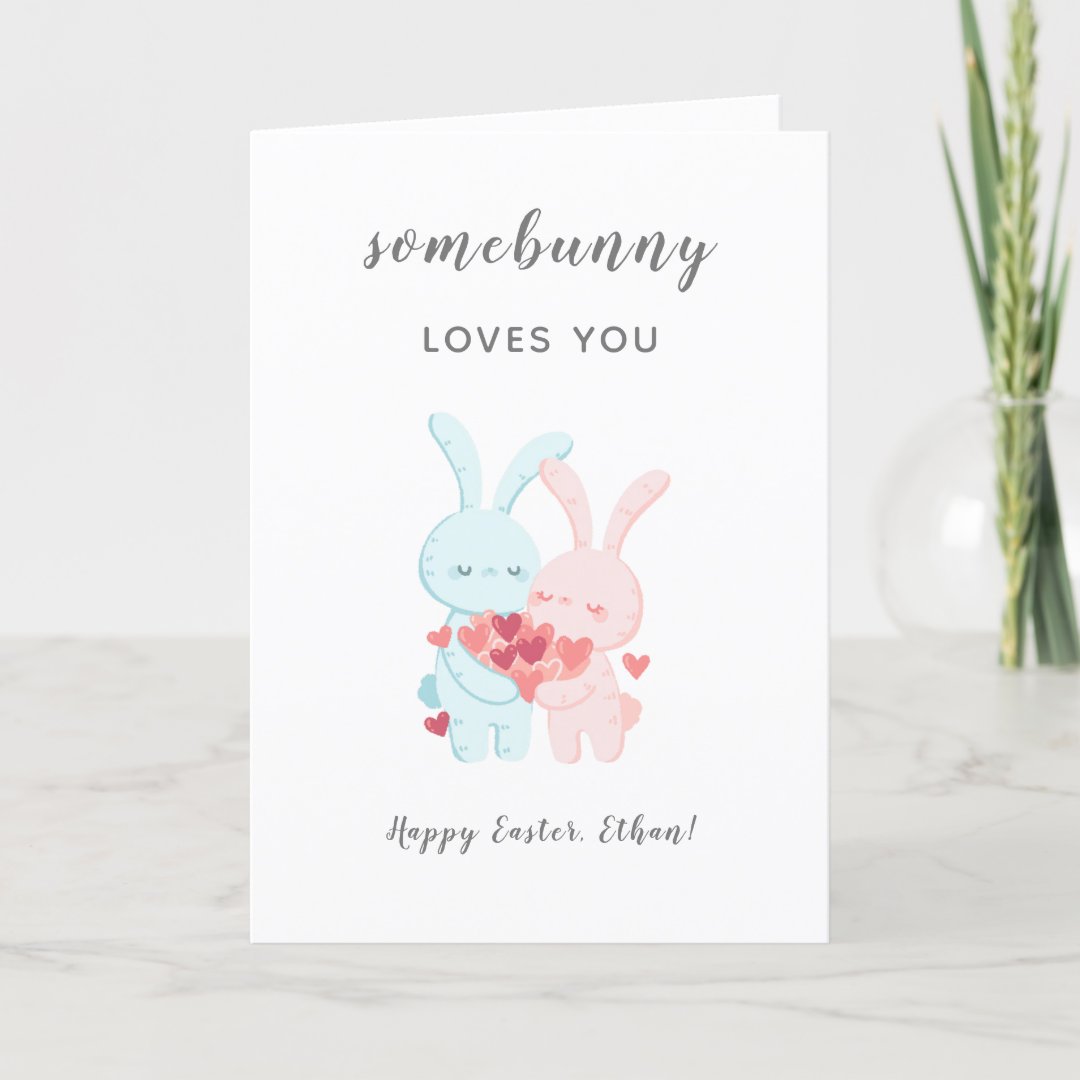 somebunny loves you romantic rabbit couple holiday card | Zazzle