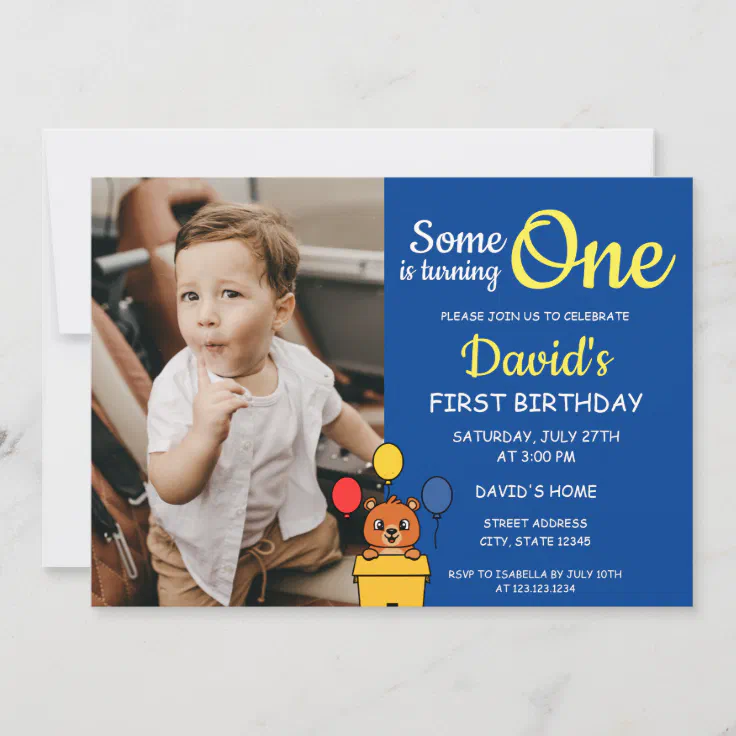 Someone is Turning One Blue Photo 1st Birthday Invitation | Zazzle