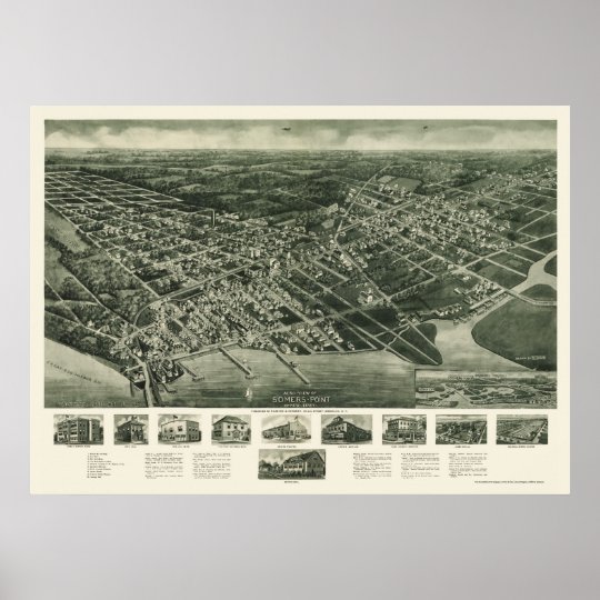 Somers-Point, NJ Panoramic Map - 1925 Poster | Zazzle.com