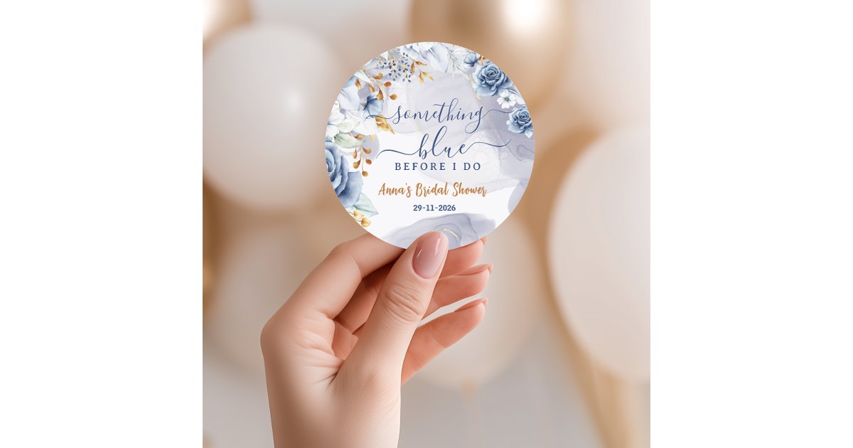Something Blue Before I Do Bridal Shower Floral Classic Round Sticker ...