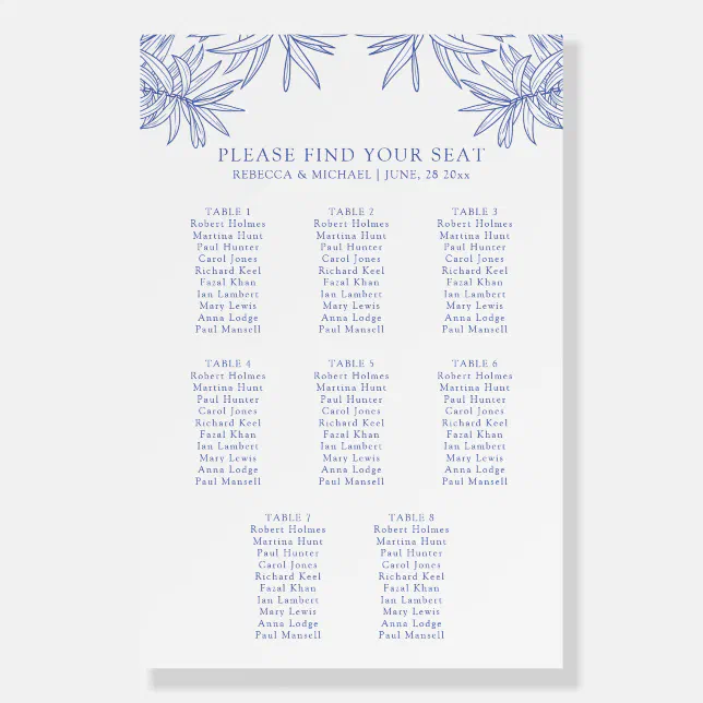 Something Blue Botanical Seating Chart Foam Board | Zazzle