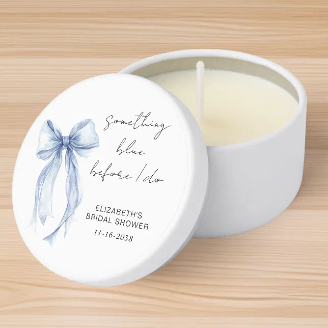 Something Blue Bow Watercolor Bridal Shower Mini Candle Favors | Zazzle
