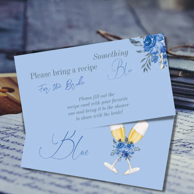 Something Blue Floral Bridal Shower Recipe Enclosure Card | Zazzle