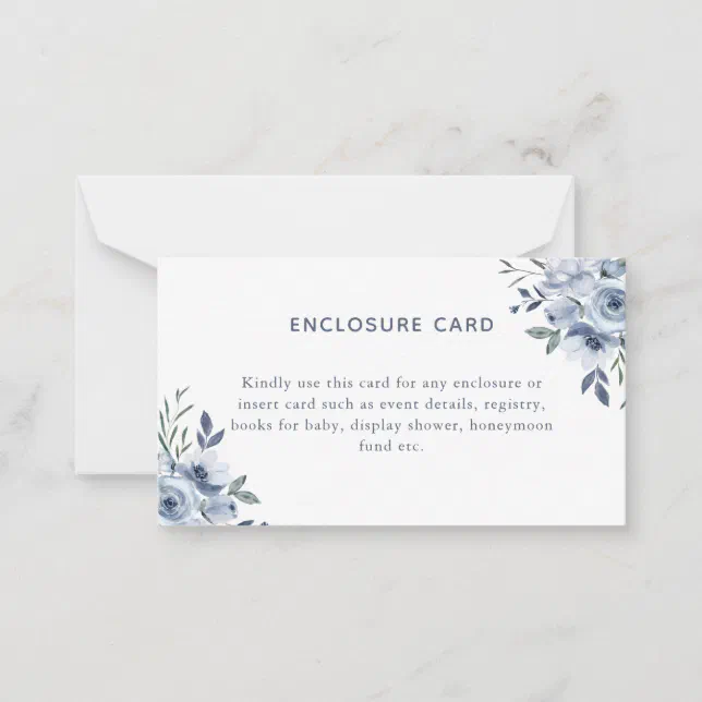 Something Blue Floral Flat Note Enclosure Card | Zazzle