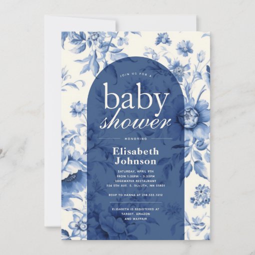 Something Blue Floral French Toile Baby Shower Invitation | Zazzle