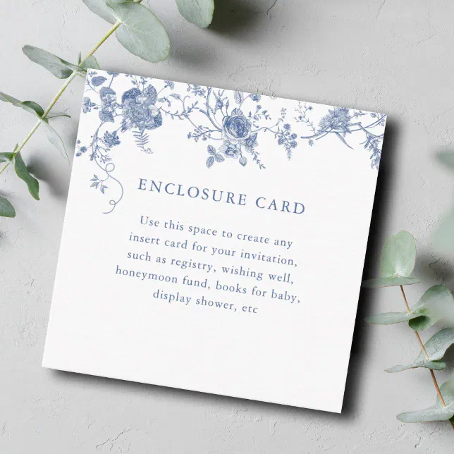 Something Blue Floral Square Enclosure Card | Zazzle