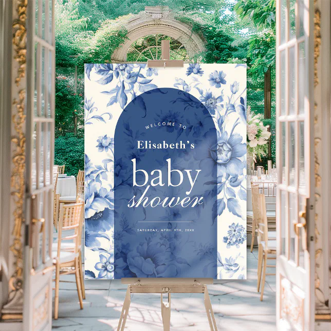 Something Blue Floral Toile Baby Shower Welcome Foam Board | Zazzle