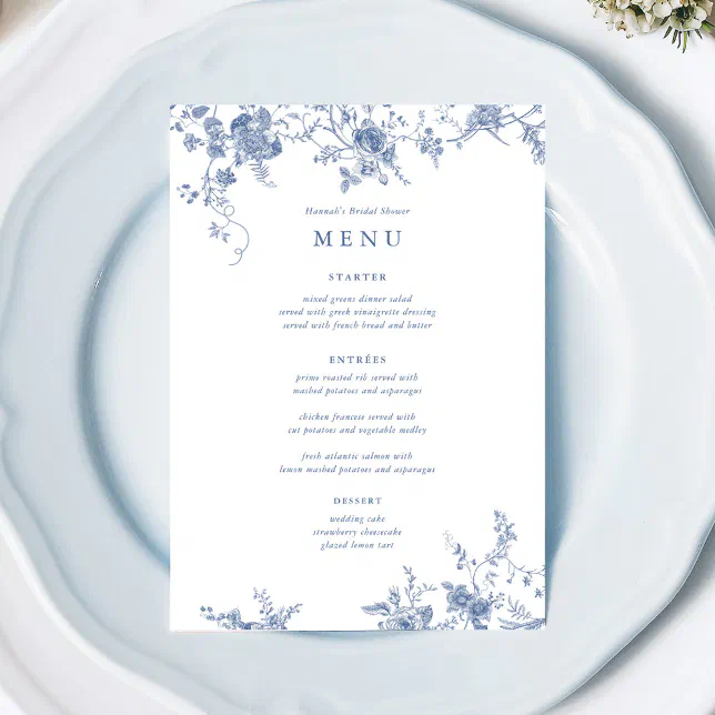 Something Blue Floral Wedding Table Menu Cards | Zazzle