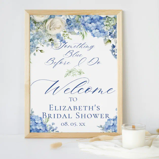 Something Blue Hydrangea Bridal Shower Welcome Poster | Zazzle