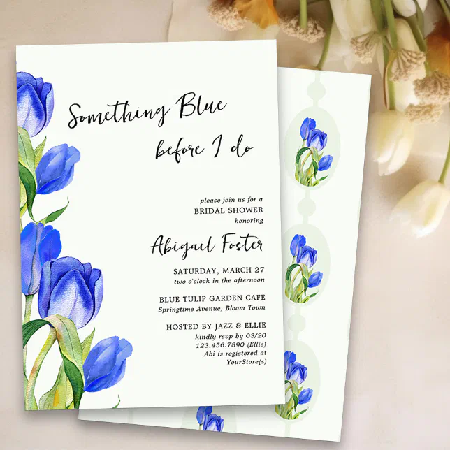 Something Blue Spring Tulip Flowers Bridal Shower Invitation | Zazzle