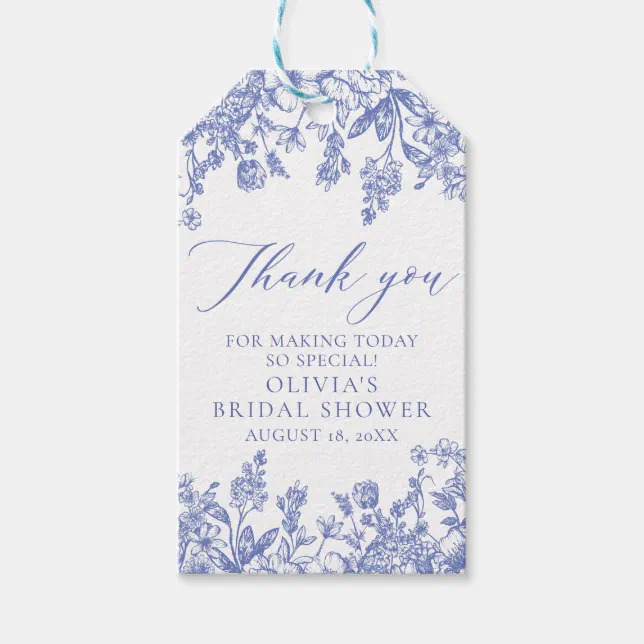 Something Blue Vintage Blue Floral Bridal Shower Gift Tags | Zazzle