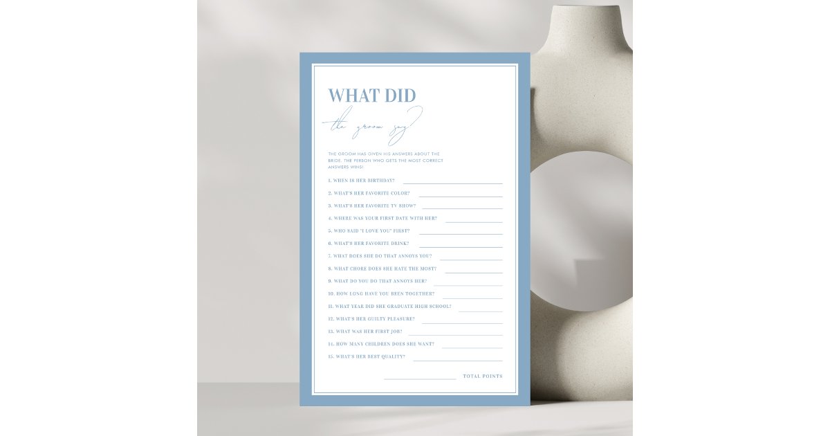 Something Blue What did the Groom Say Game | Zazzle