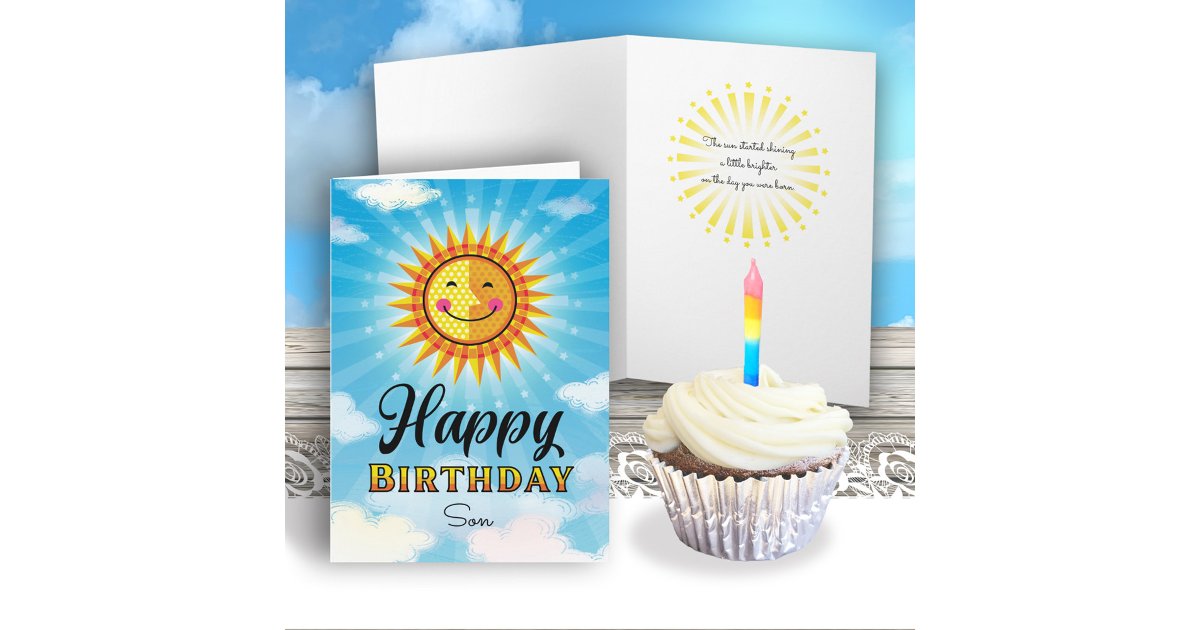 Son Birthday Yellow Smiling Sun Card | Zazzle
